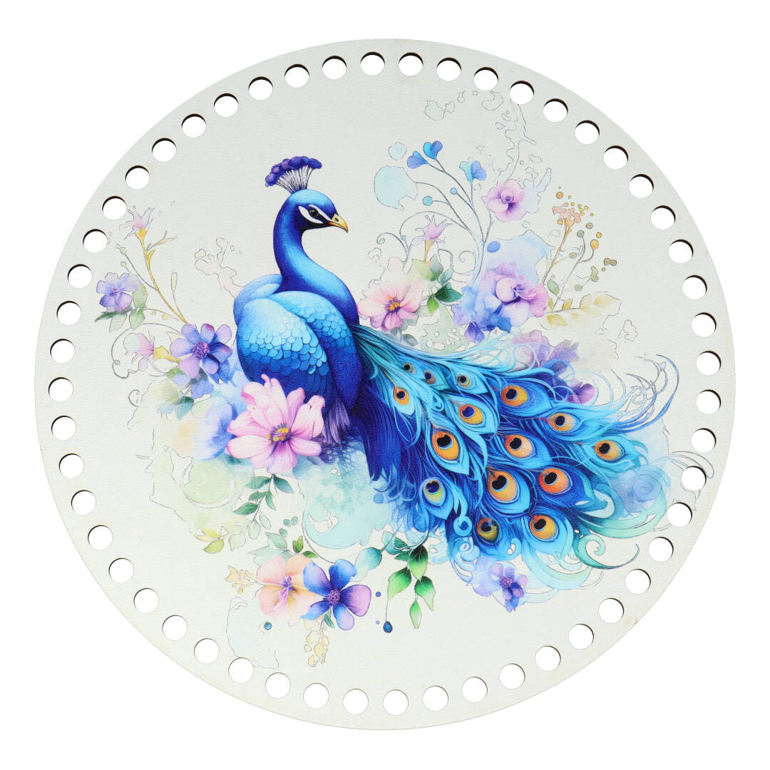 Páva - kör 20 cm horgolható faalap